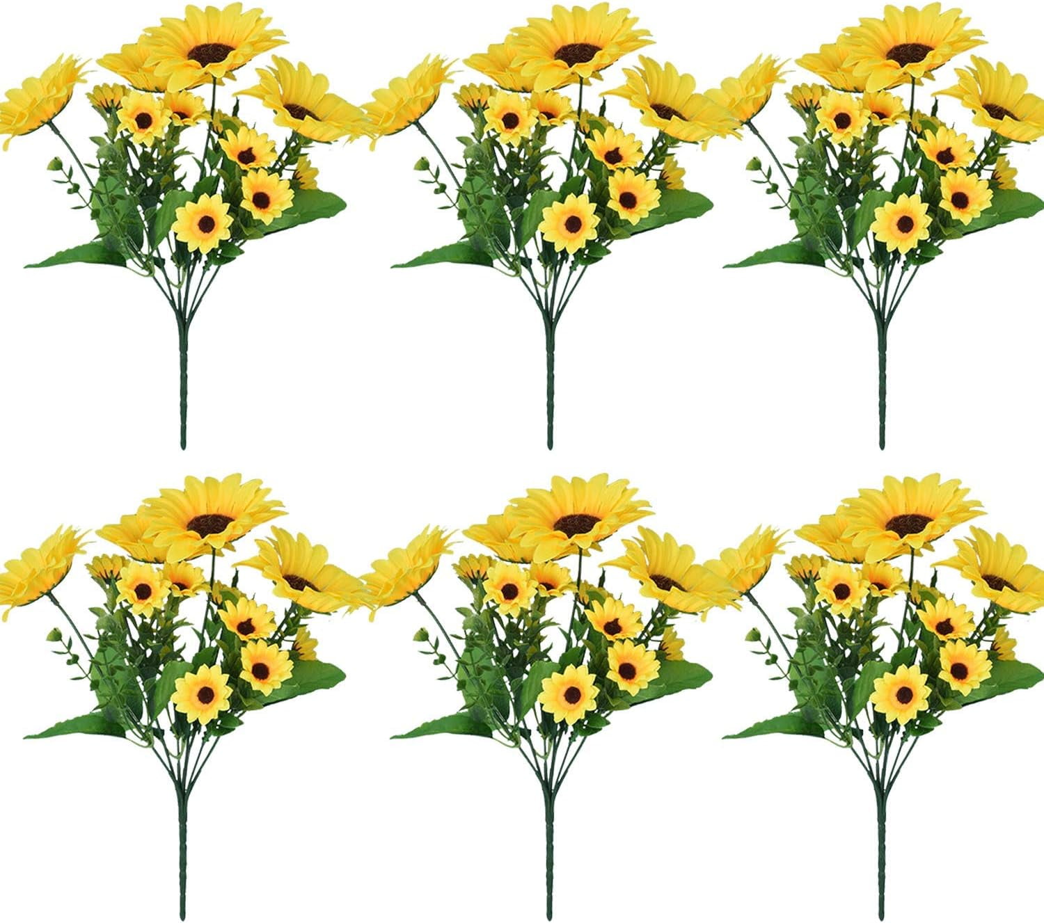 6 Pack Artificial Sunflowers with Stems for Indoor Outdoor 12 inch Fake ...