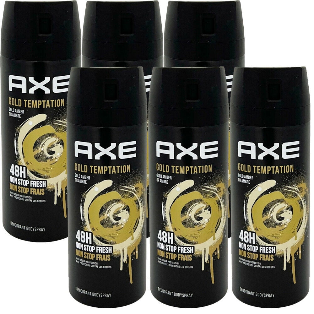 6 Pack Axe Gold Temptation Mens Deodorant Body Spray, 150ml - Walmart.com