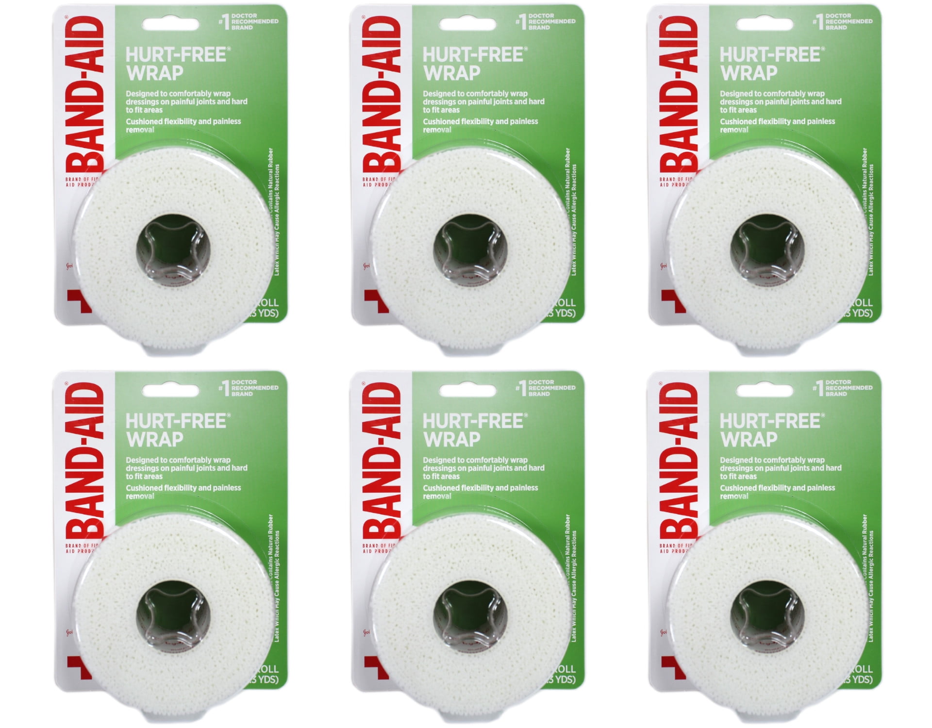 BAND-AID 6 Pack - First Aid Hurt-Free Wrap, Medium 2 inch X 2.3 Yards ...