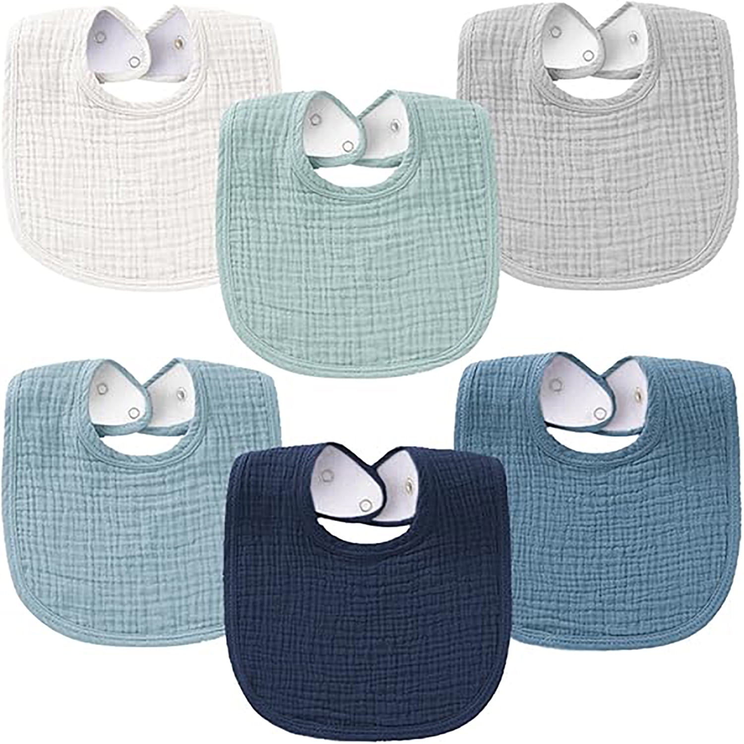 6 Pack Baby Snap Muslin Bibs,Cotton Baby Bibs,Adjustable Absorbent ...