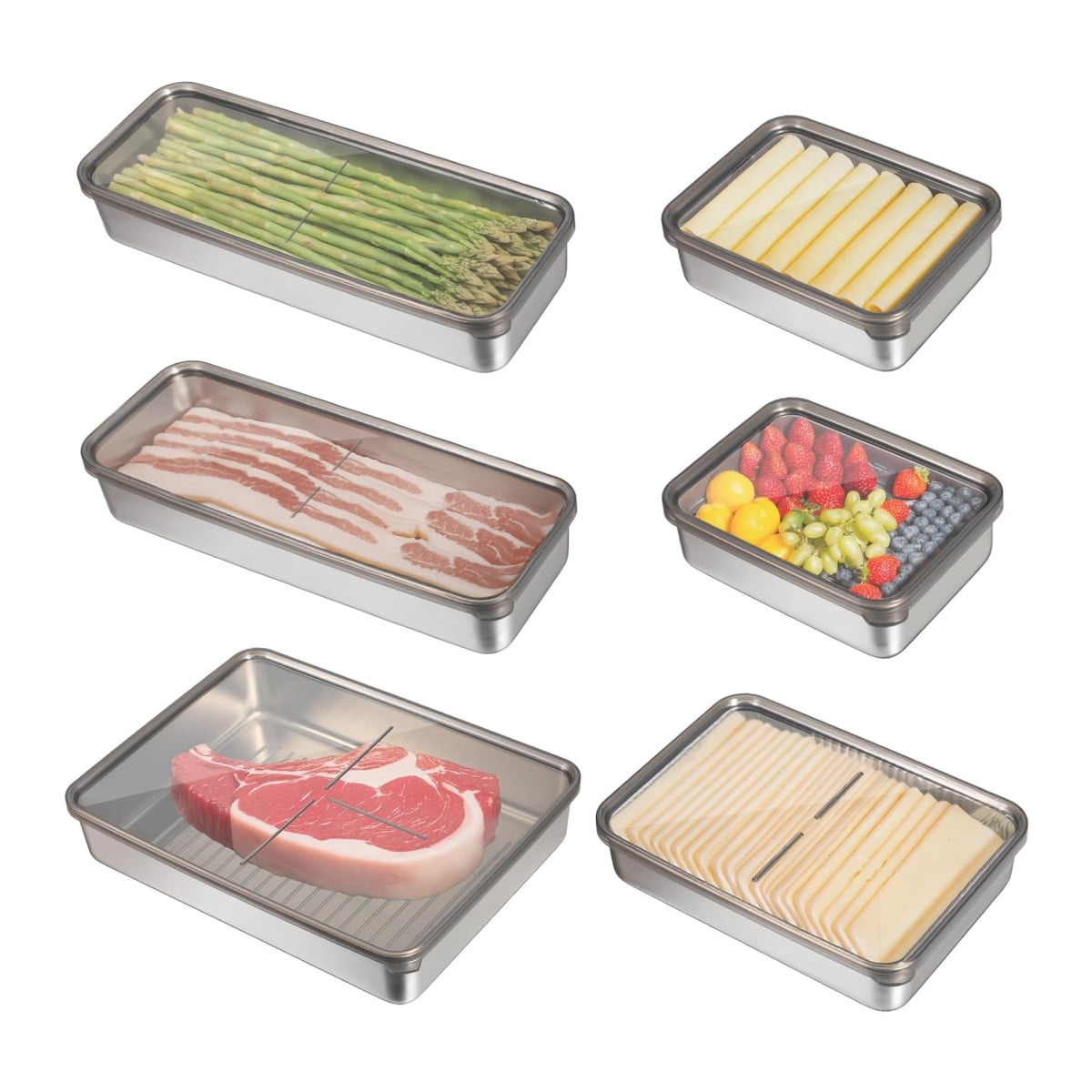 6 Pack Bacon Cheese Container for Refrigerator, 304 Stainless Steel ...