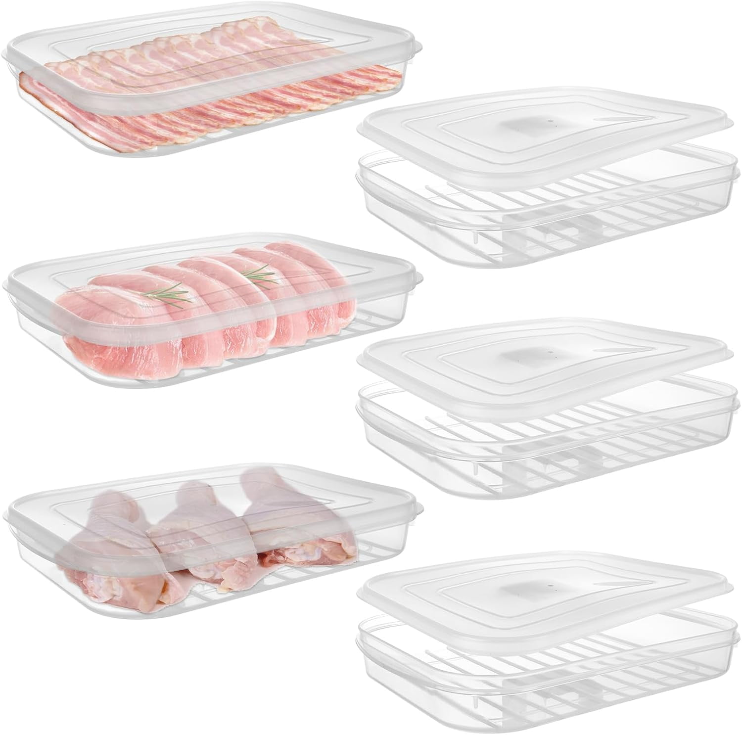 6 Pack Bacon Keeper for Refrigerator, Plastic Deli Meat Saver with Lids ...