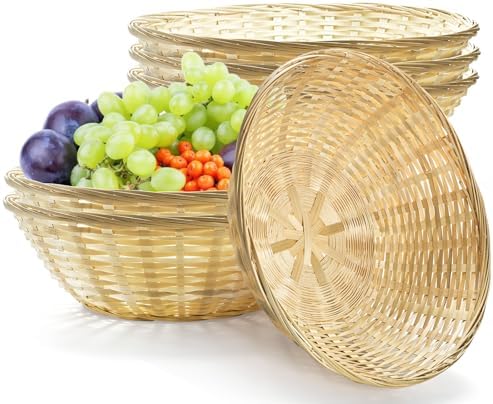 6 Pack Bamboo Bread Basket, 12 Inch Large Round Gift Baskets, Natural ...
