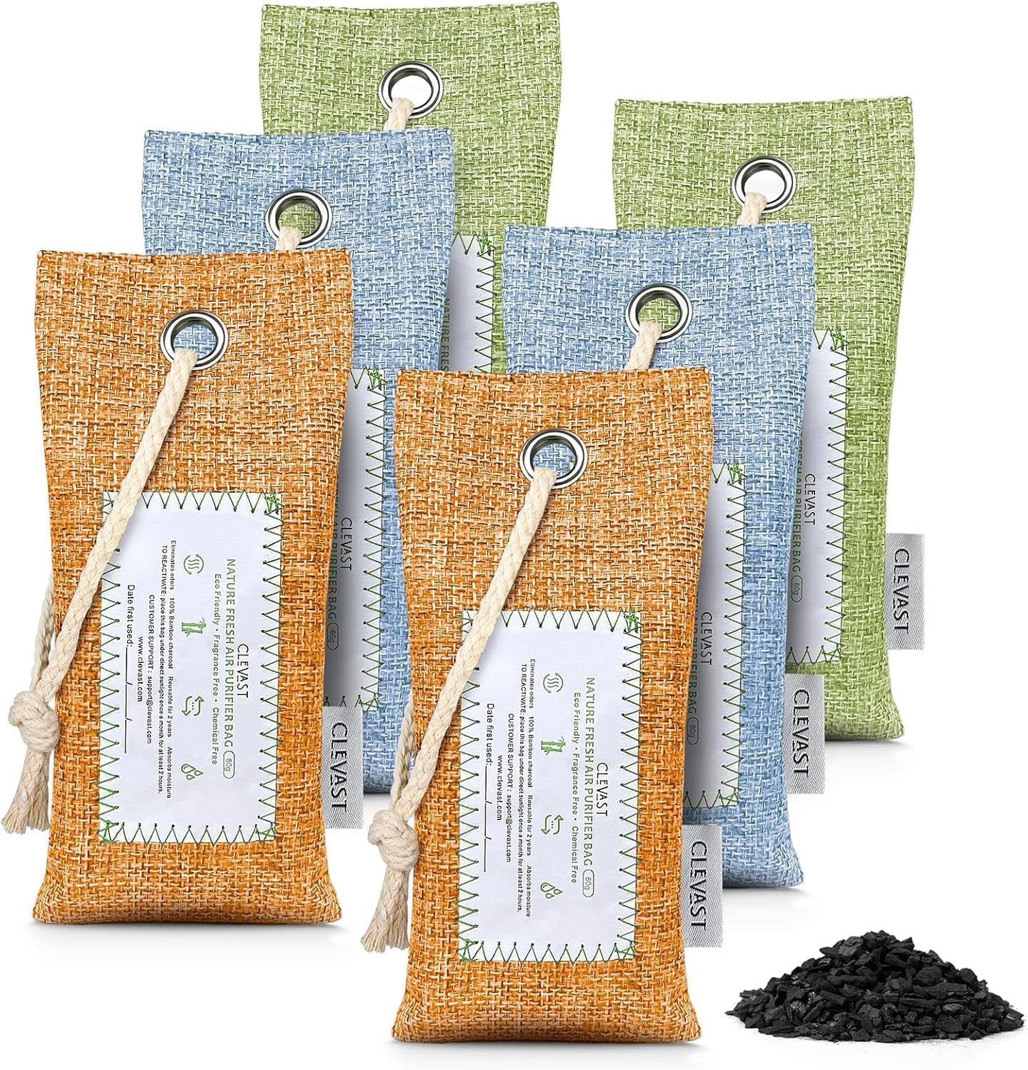 6 Pack Bamboo Charcoal Air Purifying Bags(6x60g), Activated Natural ...
