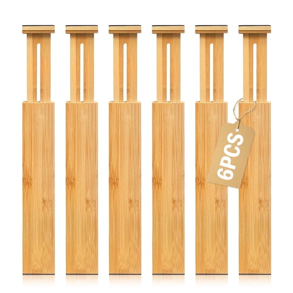 6 Pack Bamboo Drawer Dividers, 17-22" Adjustable Spring-Loaded ...