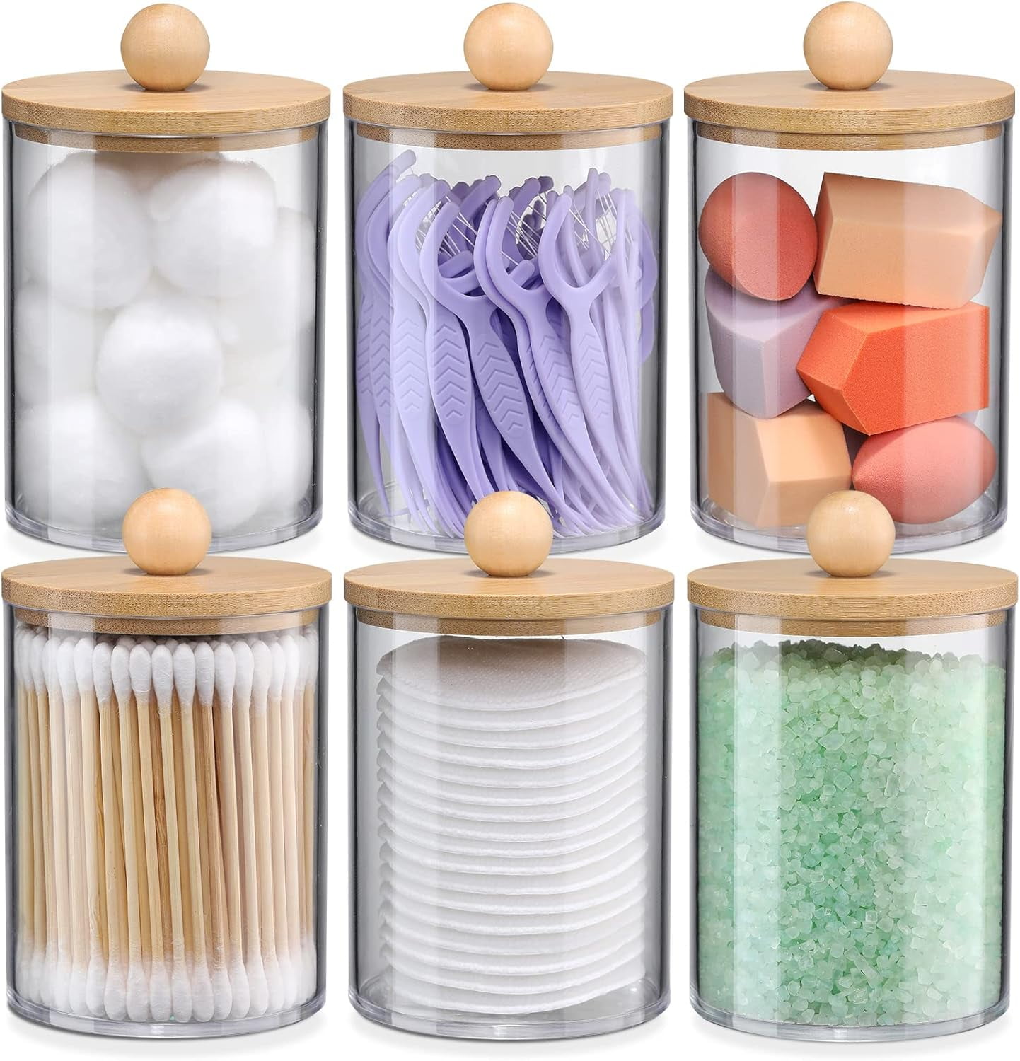 6-Pack Bamboo Qtip Holders - Bathroom Storage for Cotton Balls, Swabs ...