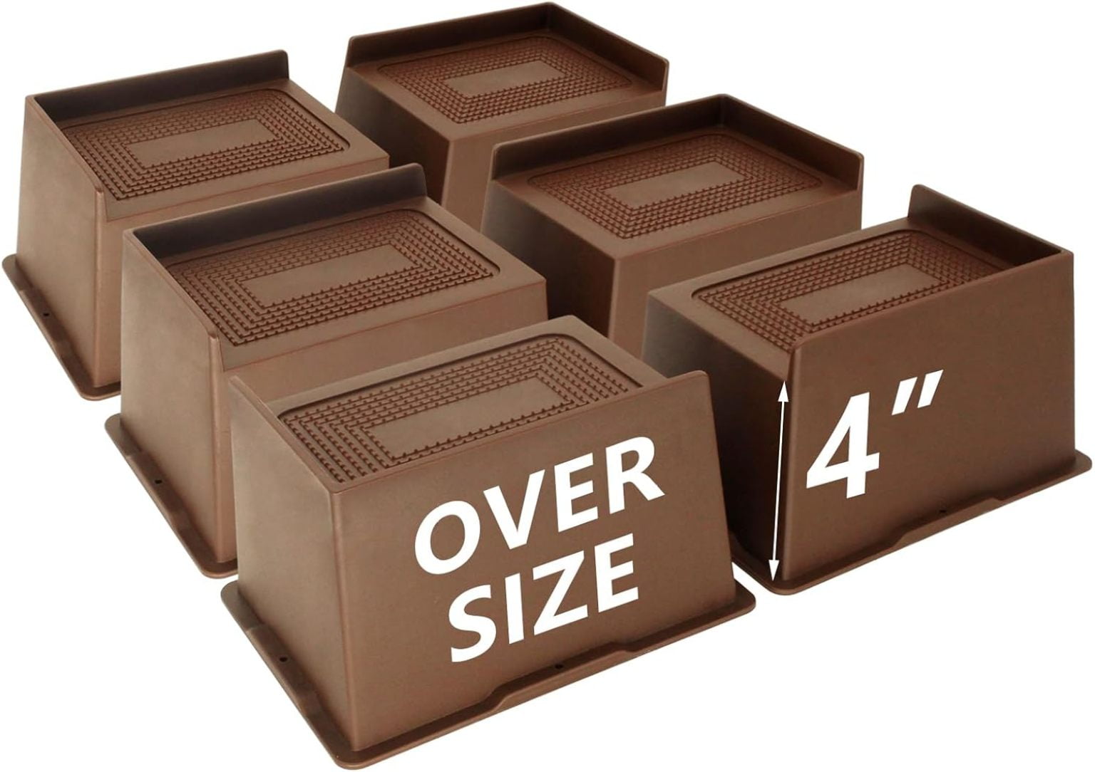 6 Pack Bed Risers 4 inch Heavy Duty Dark Brown, Oversized Furniture ...