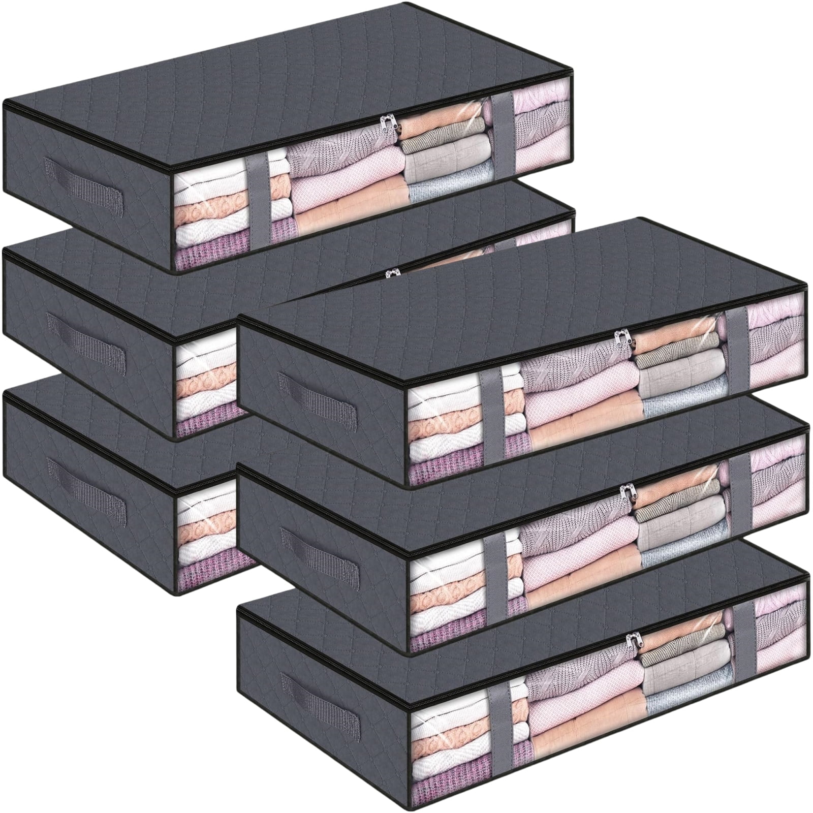 6 Pack Under Bed Storage Bags with Reinforced Handles, 45L Visible ...