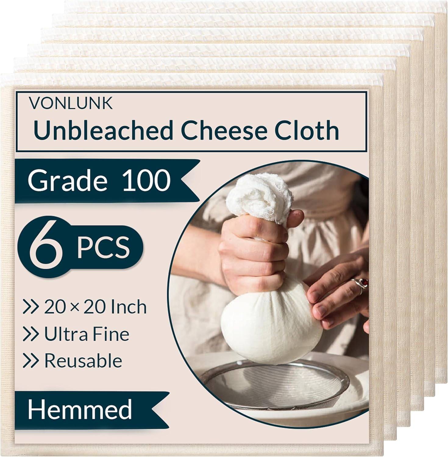 6-Pack Beige Cheesecloth, 20x20 Inch Hemmed Cheese Cloth for Straining ...