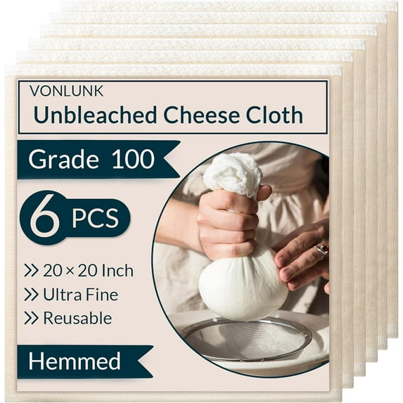 6-Pack Beige Cheesecloth, 20x20 Inch Hemmed Cheese Cloth for Straining ...