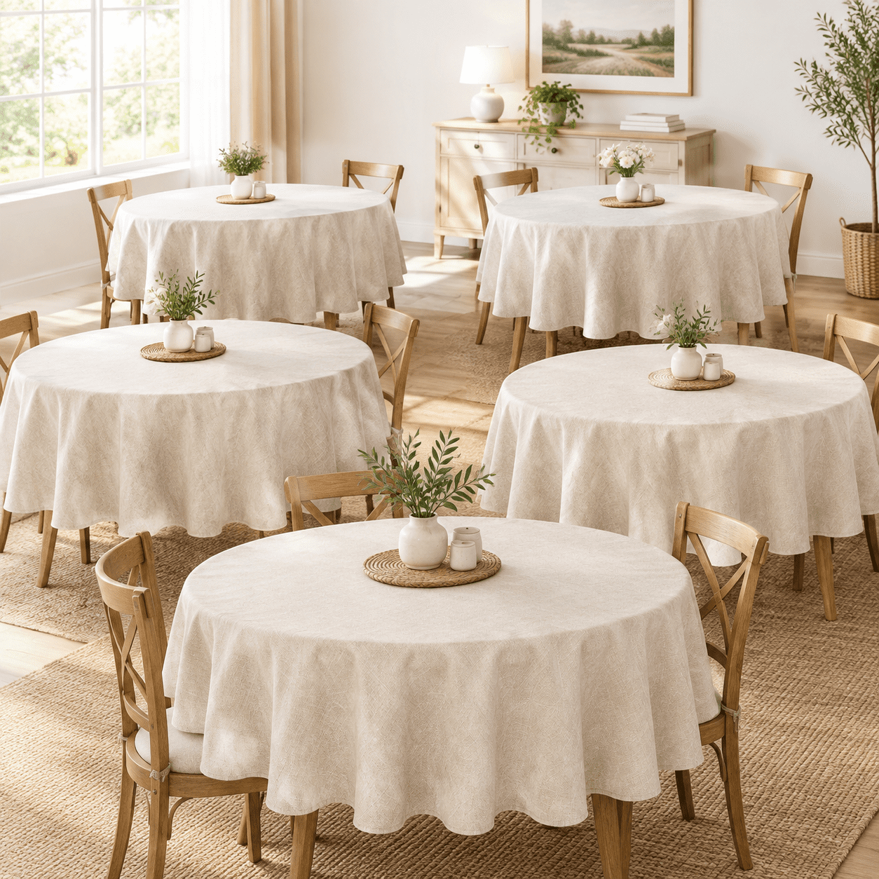 6 Pack Beige Linen Round Tablecloths 60 Inch For 20