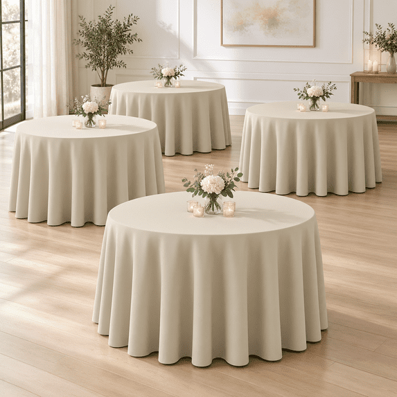 6 Pack Beige Round Tablecloths 108 Inch For 48