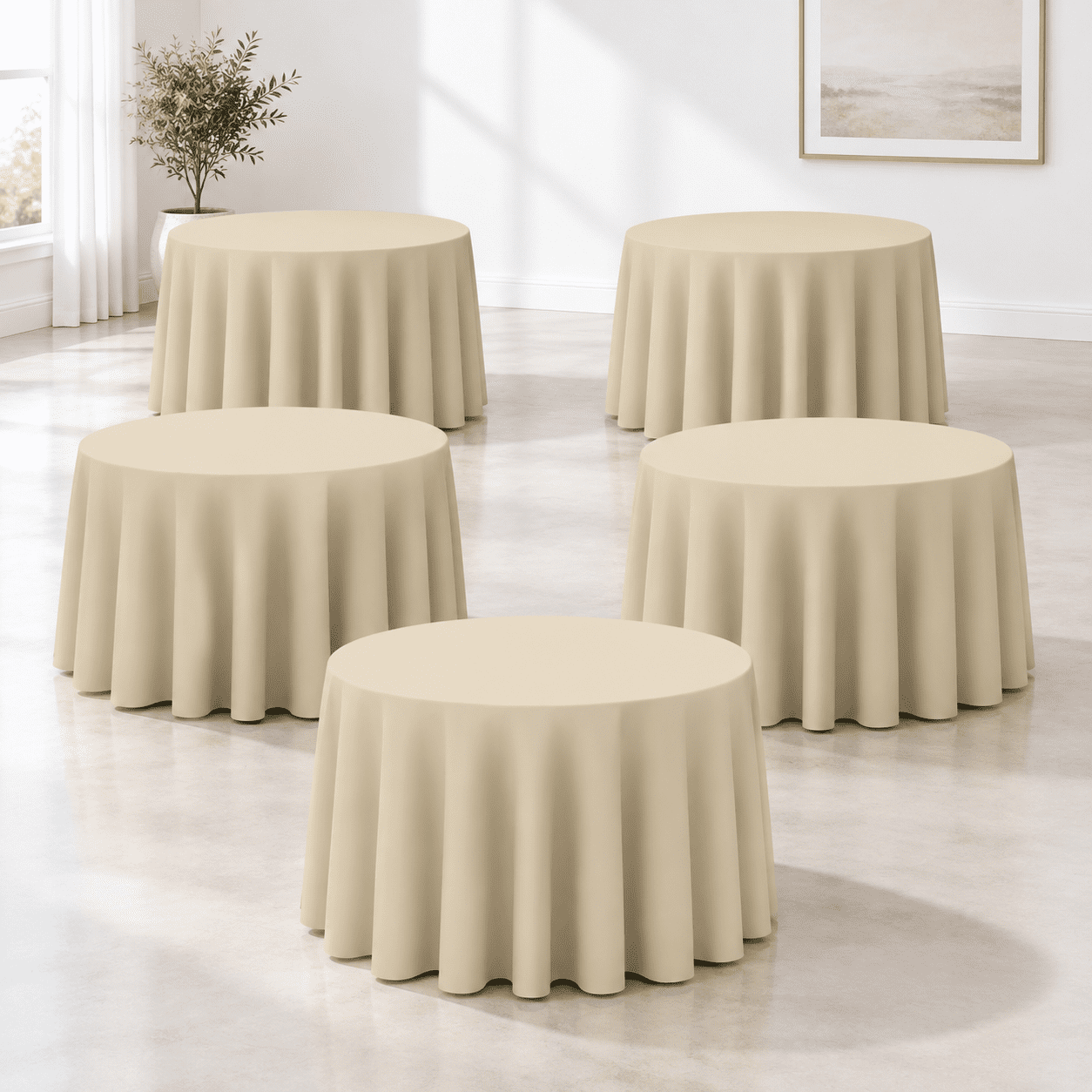 6 Pack Beige Round Tablecloths 108 Inch For 48