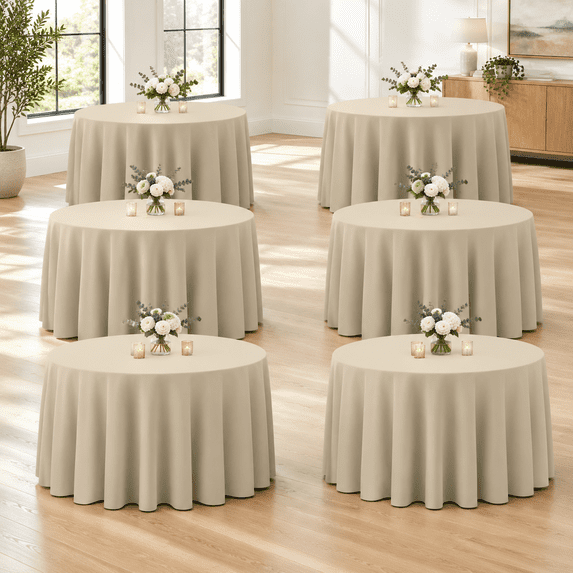 6 Pack Beige Round Tablecloths 120 Inch For 60