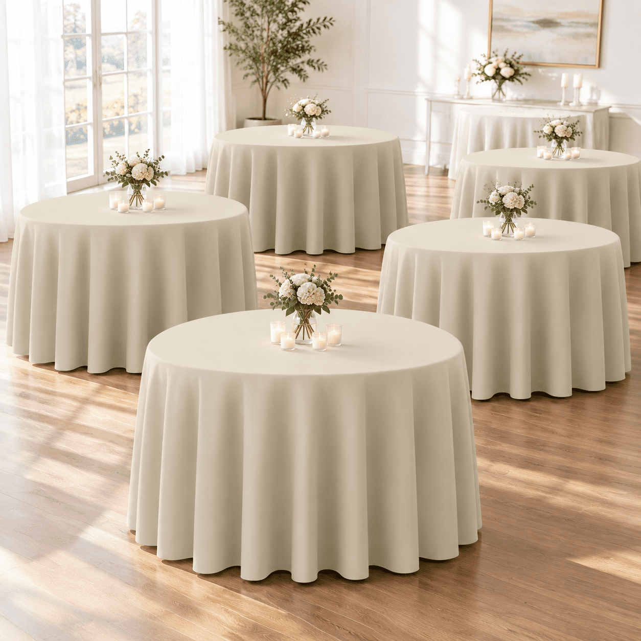 6 Pack Beige Round Tablecloths 120 Inch For 60