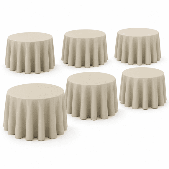 6 Pack Beige Round Tablecloths 132 Inch For 72