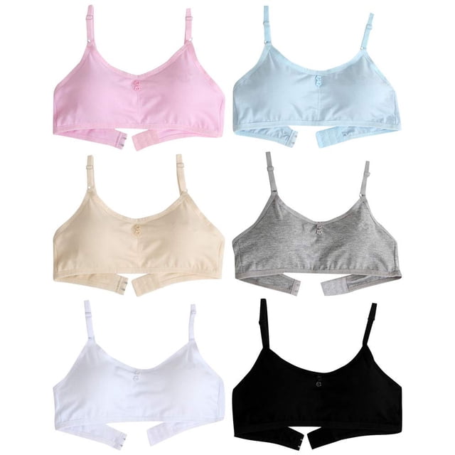 6 Pack Big Girls Cotton Training Bralette, Comfort Flex Fit, Adjustable ...