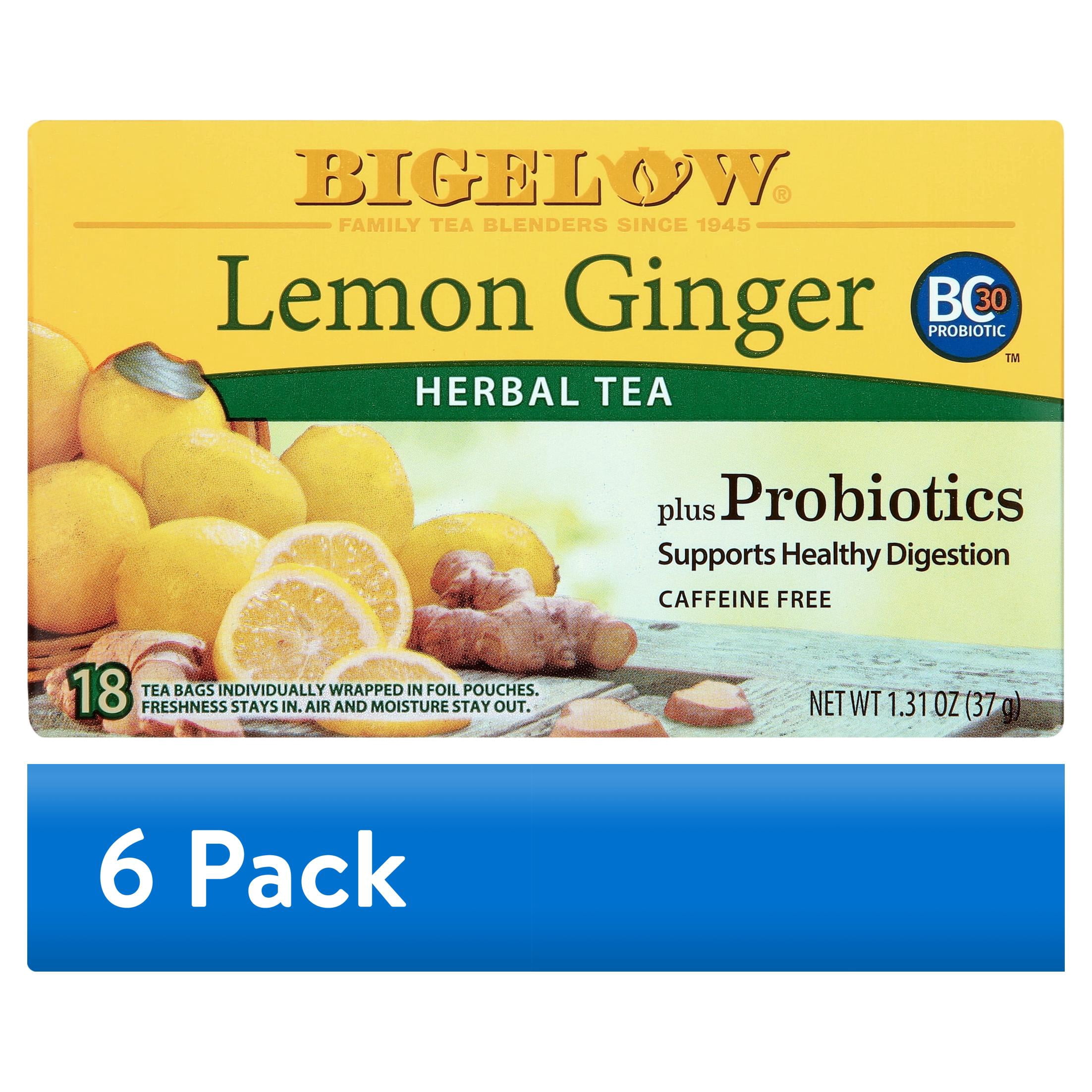 (6 pack) Bigelow Lemon Ginger Plus Probiotics, Caffeine Free, Herbal ...