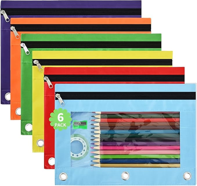 6 Pack Binder pencil pouch, Multi-color Pencil Pouch for 3 Ring Binder ...