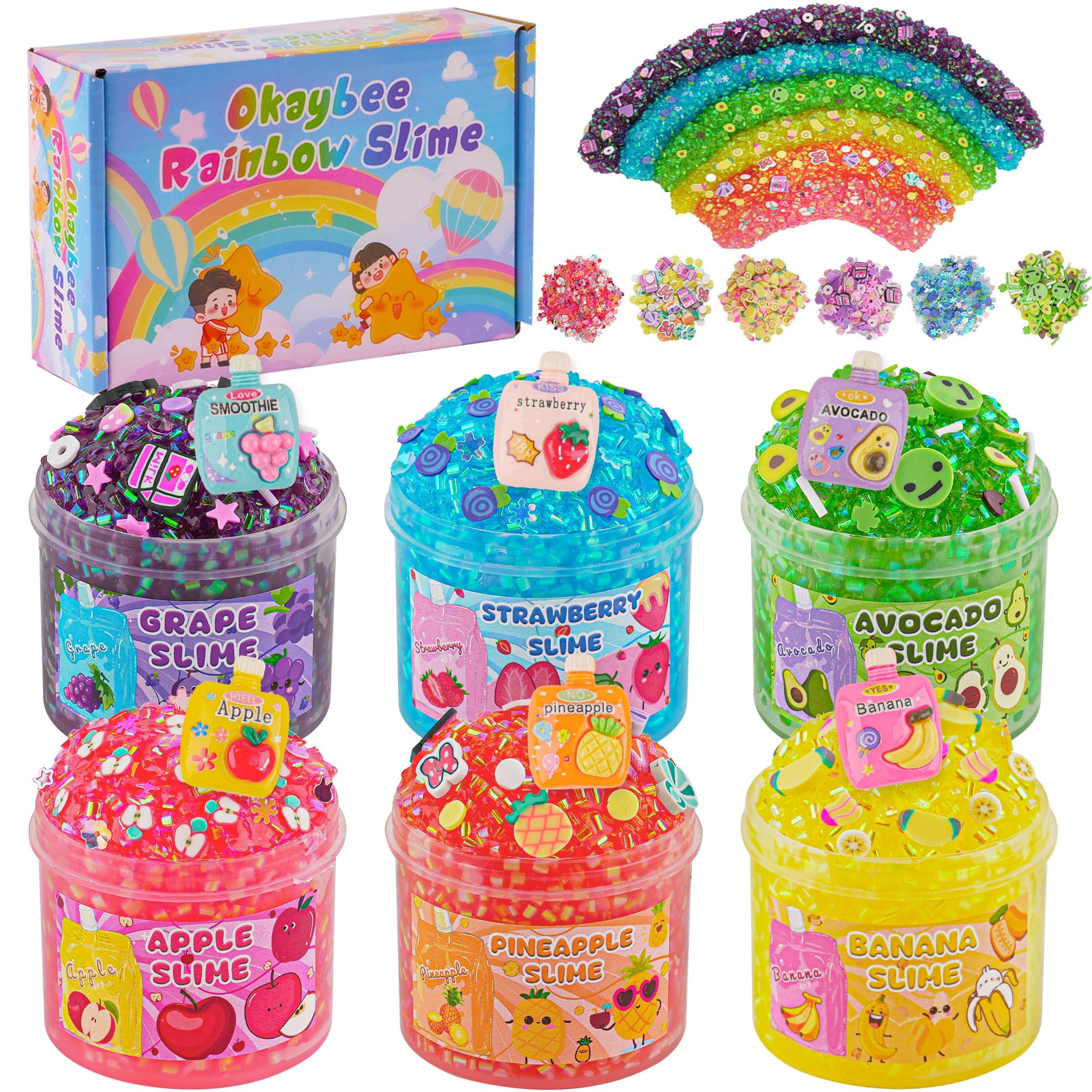 6 Pack Bingsu Crunchy Slime Kit, Rainbow Slime for Kids, with Cute ...