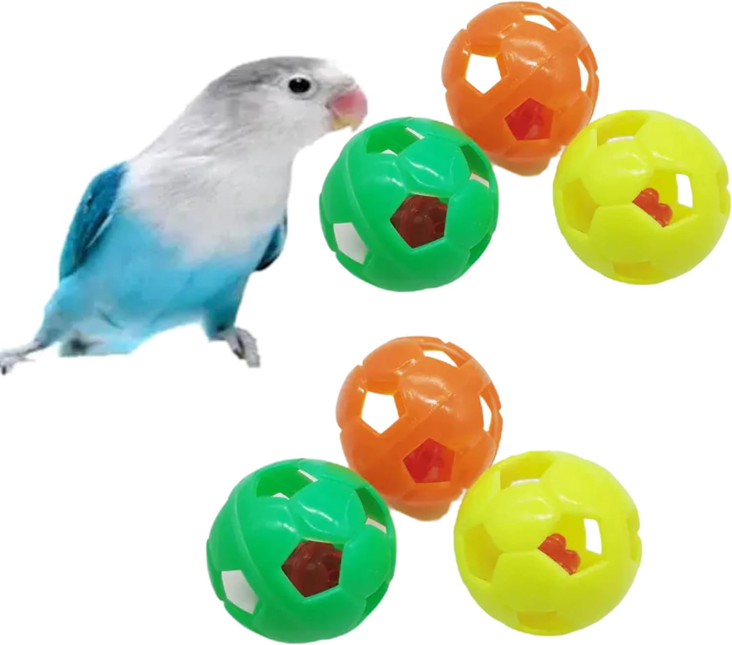 6 Pack Bird Bell Balls Sets for Chewing Playing , Colorful Parrot Cage ...