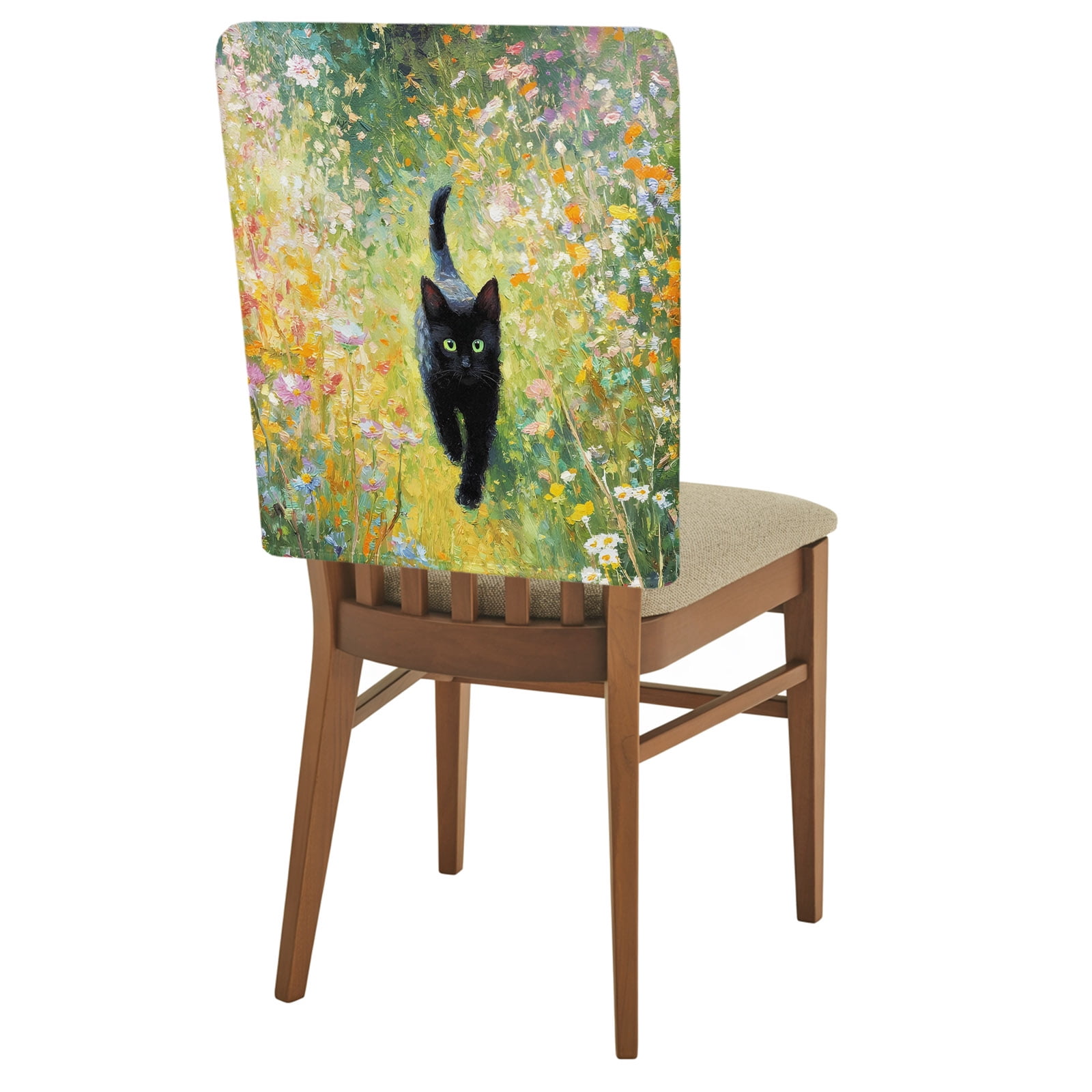 6 Pack Black Cat Chair Back Covers Colorful Floral Wildflowers Garden ...