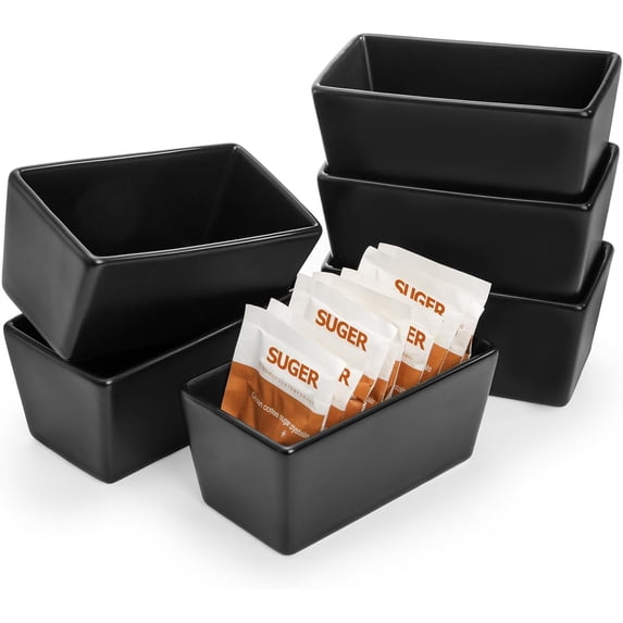 6 Pack Black Ceramic Sugar Packet Holders, 5 oz Porcelain Tea Bag Bowl ...