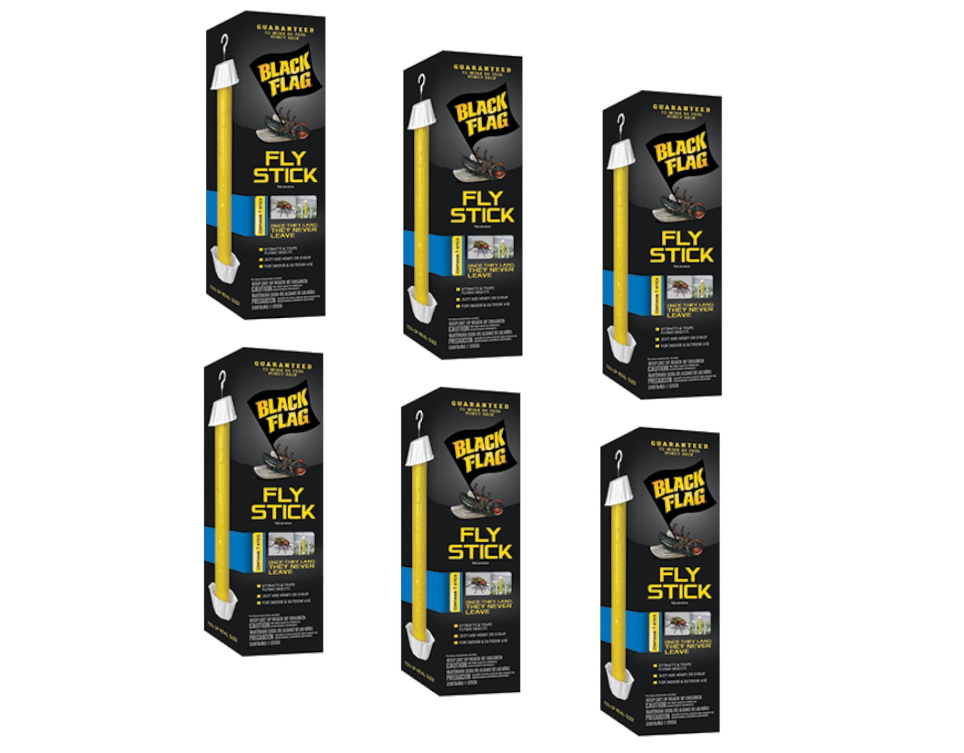 Black Flag - Pack of 6 Fly Stick Insect Trap, Hanging Catcher for House ...
