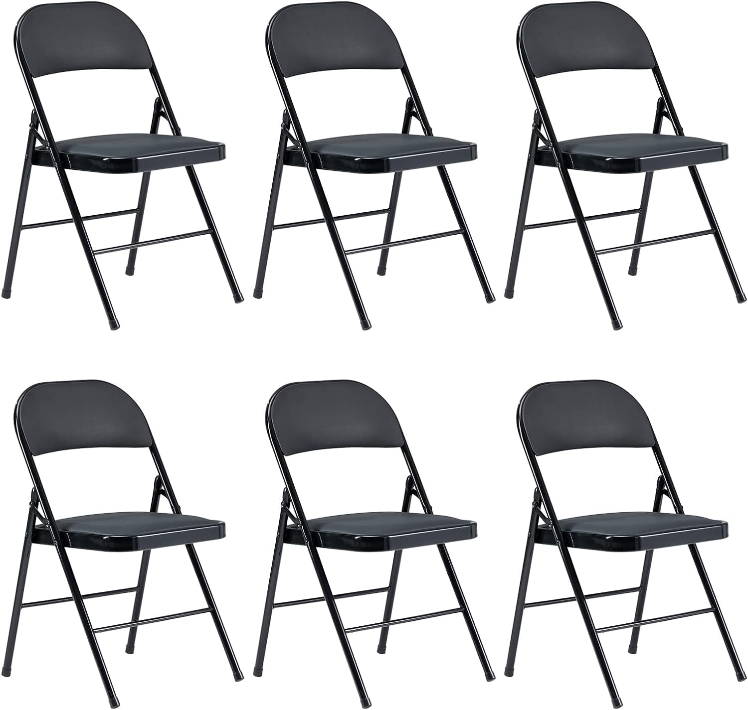 6 Pack Black Foldable Chairs with PU Padded Seats,Portable Stackable ...