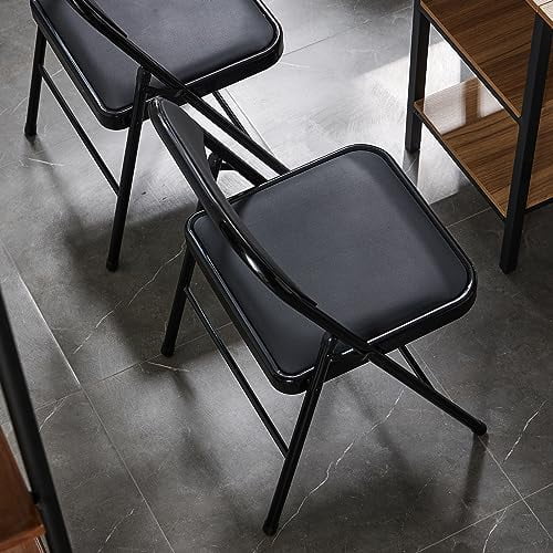 6 Pack Black Folding Chairs with PU Padded Seats,Portable Stackable Commercial Folding Chairs ...