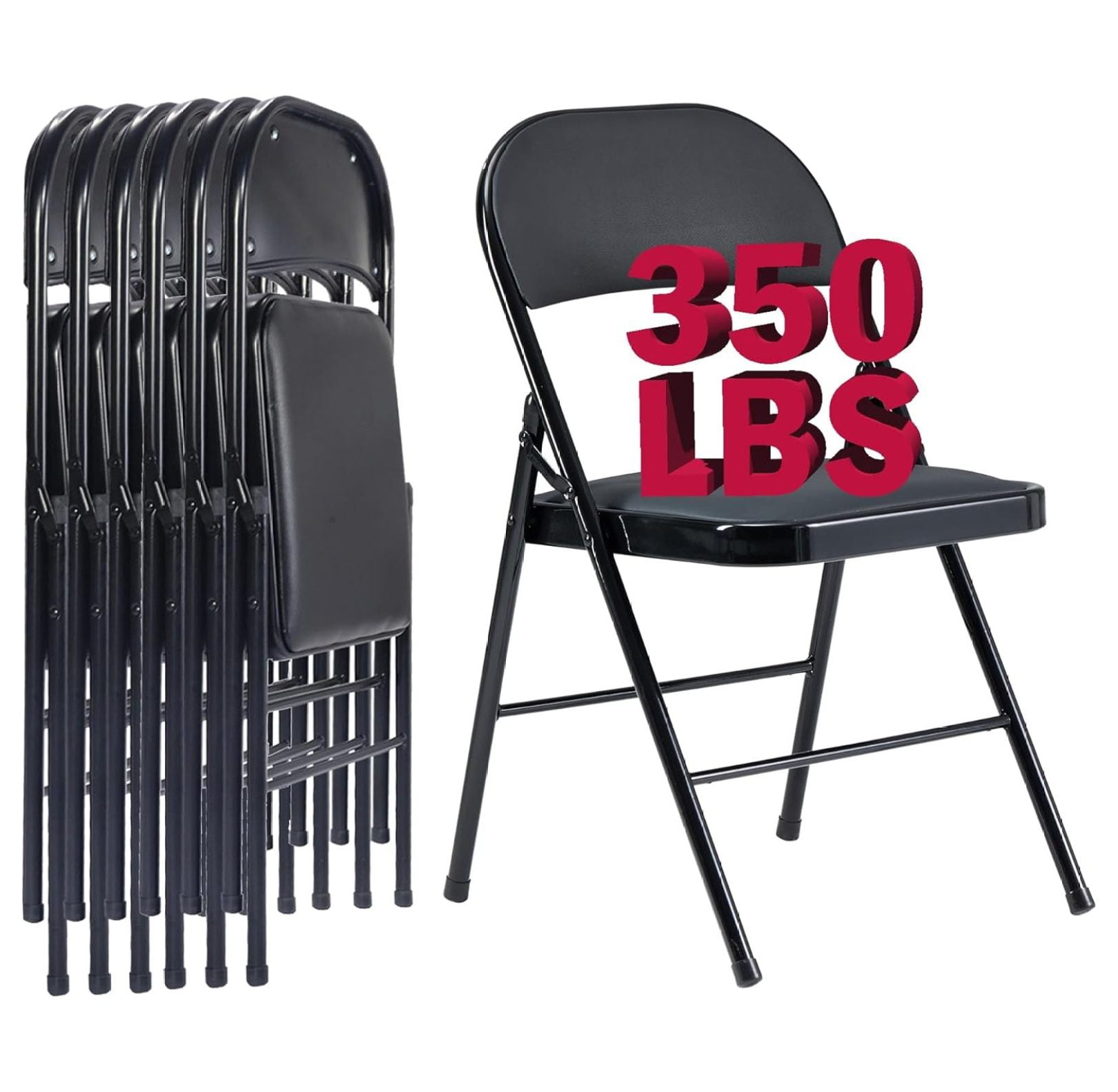 6 Pack Black Folding Chairs with Padded Cushion and Back Padded Folding ...