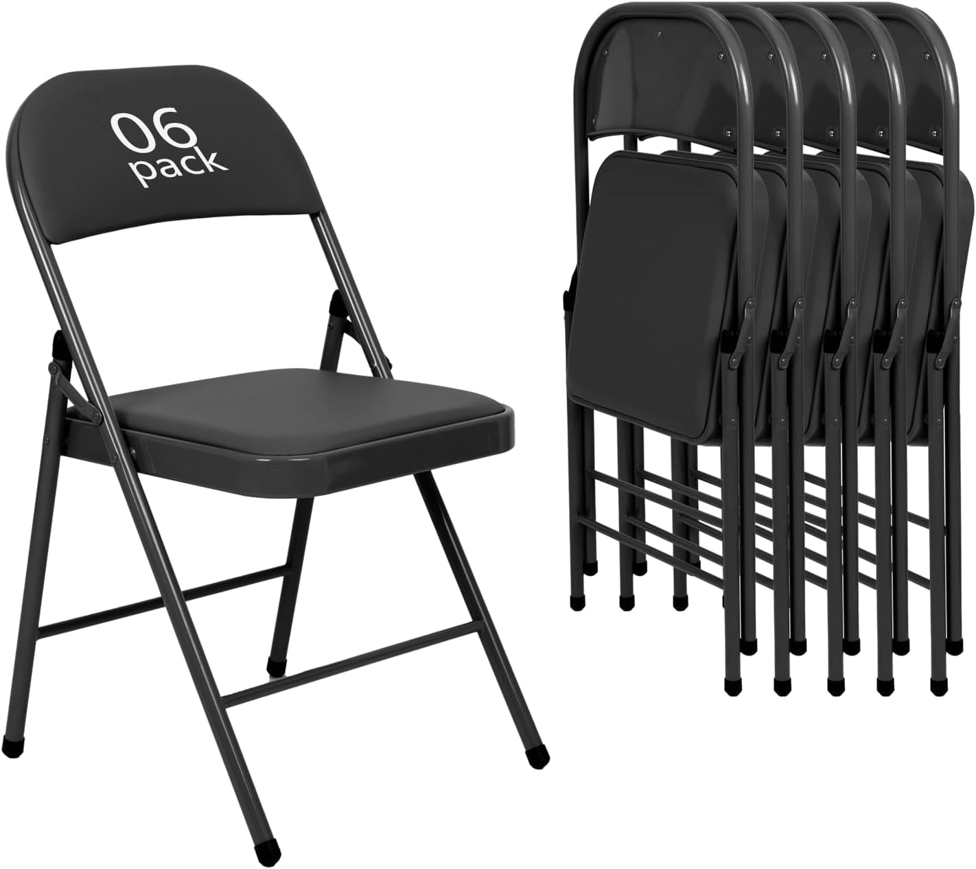 6 Pack Black Folding Chairs with Padded Seats for Outdoor & Indoor ...