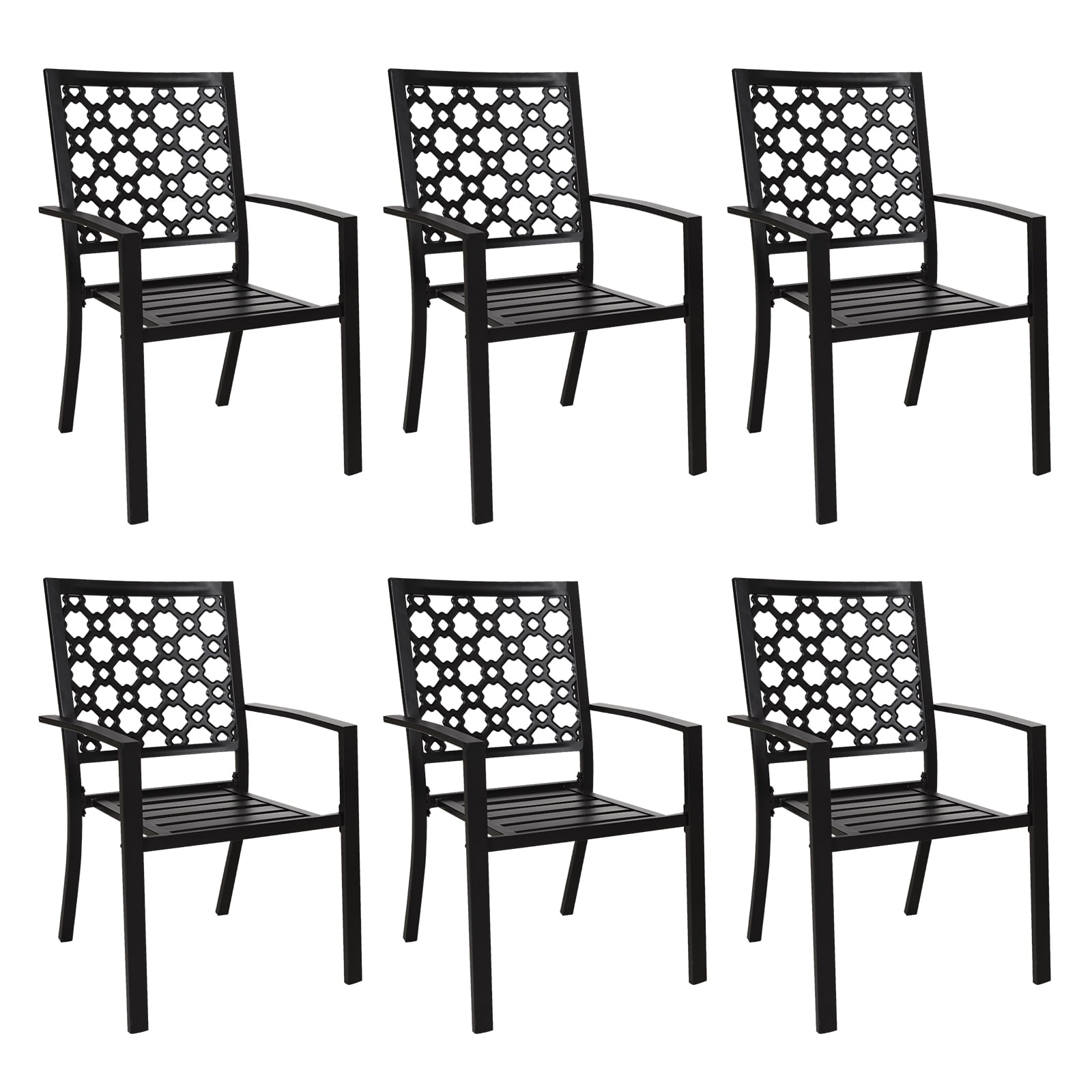 6-Pack Black Iron Plate Floral-Back Fixed Outdoor Dining Arm Chairs ...