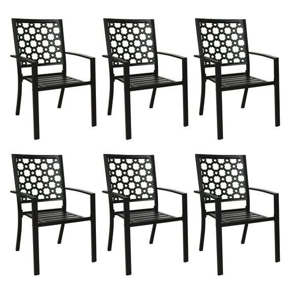 6-Pack Black Iron Plate Floral-Back Fixed Outdoor Dining Arm Chairs ...