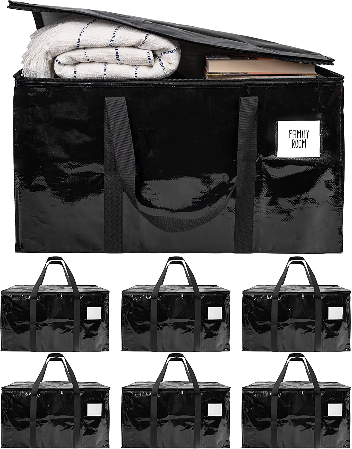 6-Pack Black Moving Bags, Extra Large Storage Bags with Zipper, Water ...