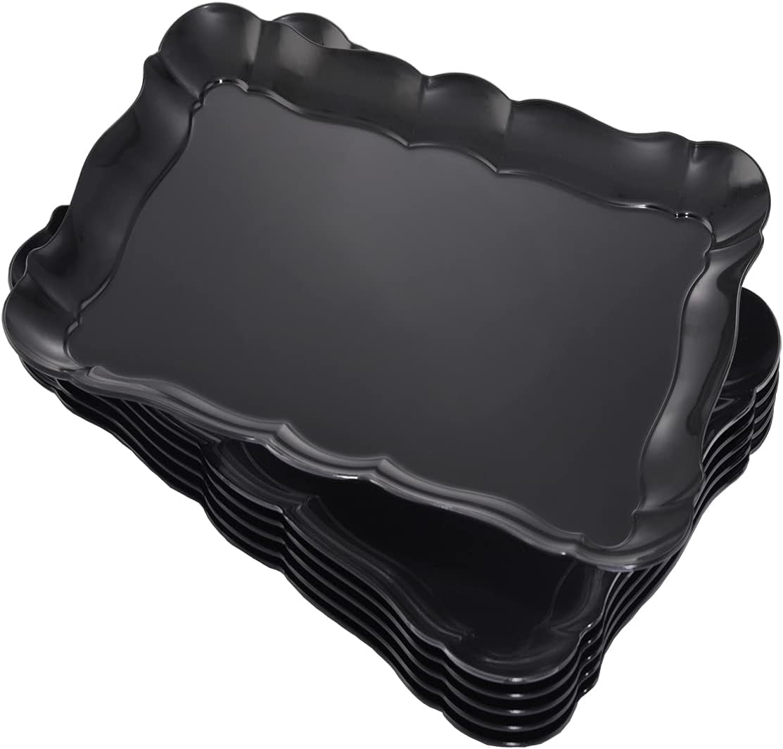6 Pack Black Plastic Food Serving Trays, 15" X 10" Halloween Party ...