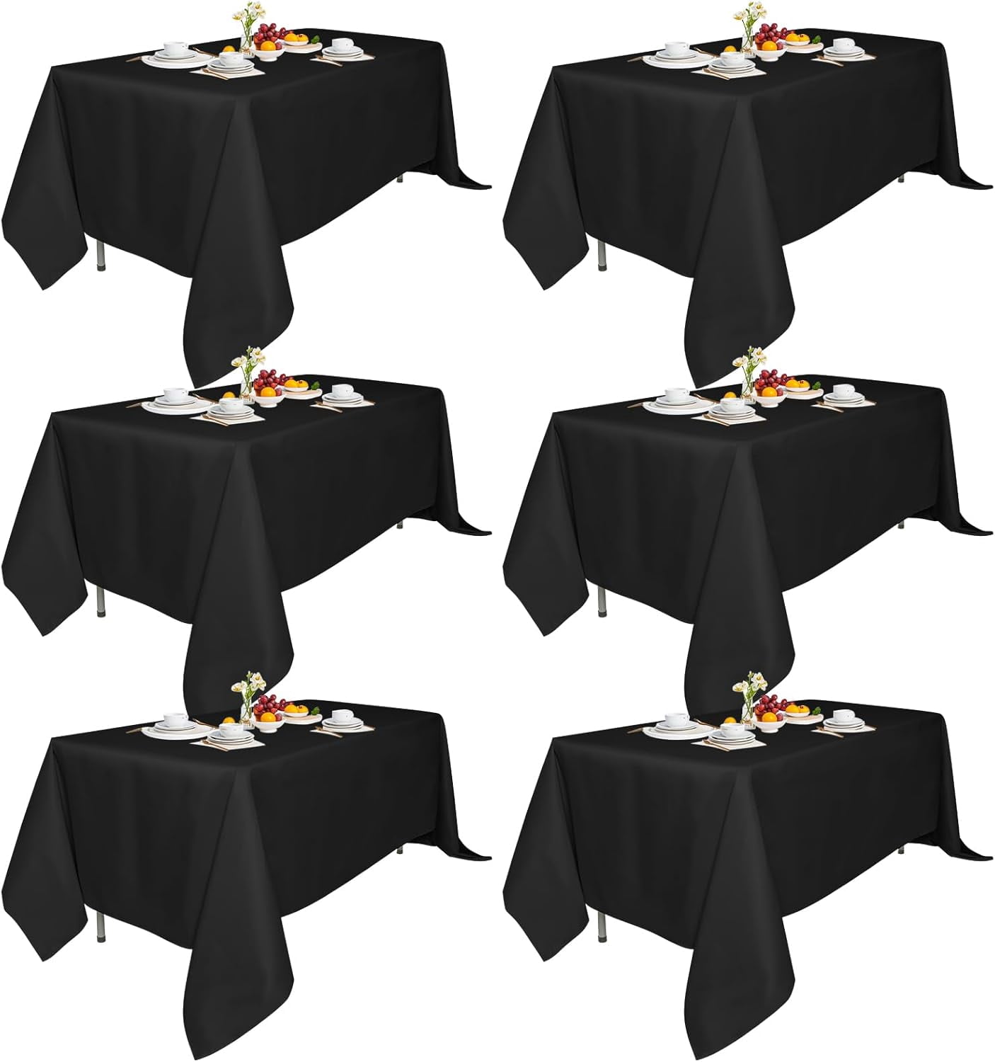 6 Pack Black Rectangle Tablecloths 70x120 Inch – Reusable Polyester ...