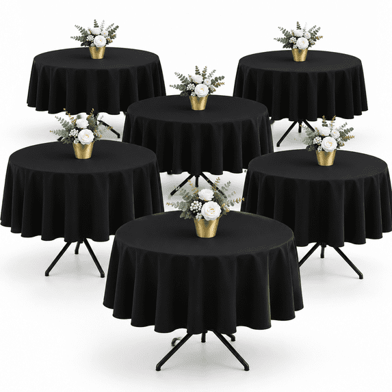 6 Pack Black Round Tablecloths 70 Inch For 36