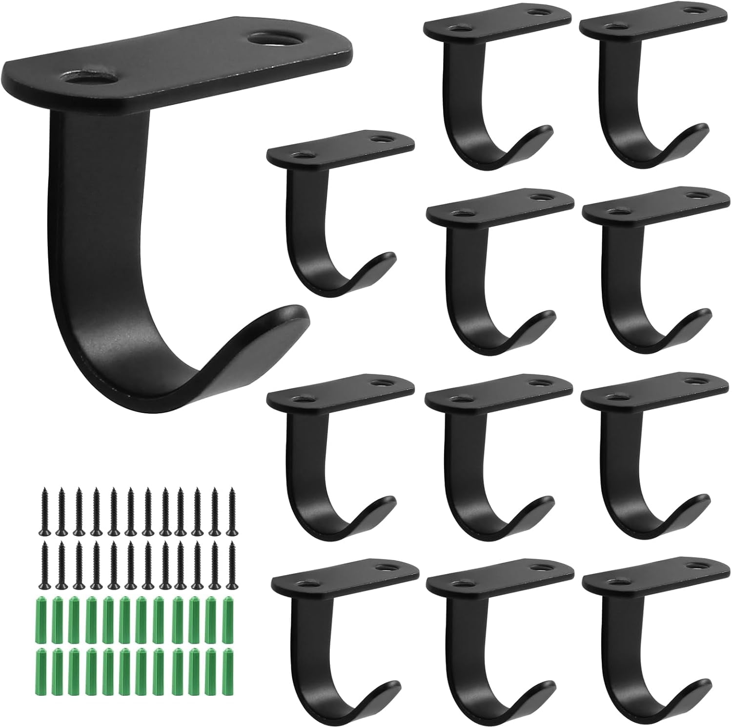 6 Pack Black Screw Mounted Ceiling Hooks, Heavy Duty Under-Shelf Coat ...