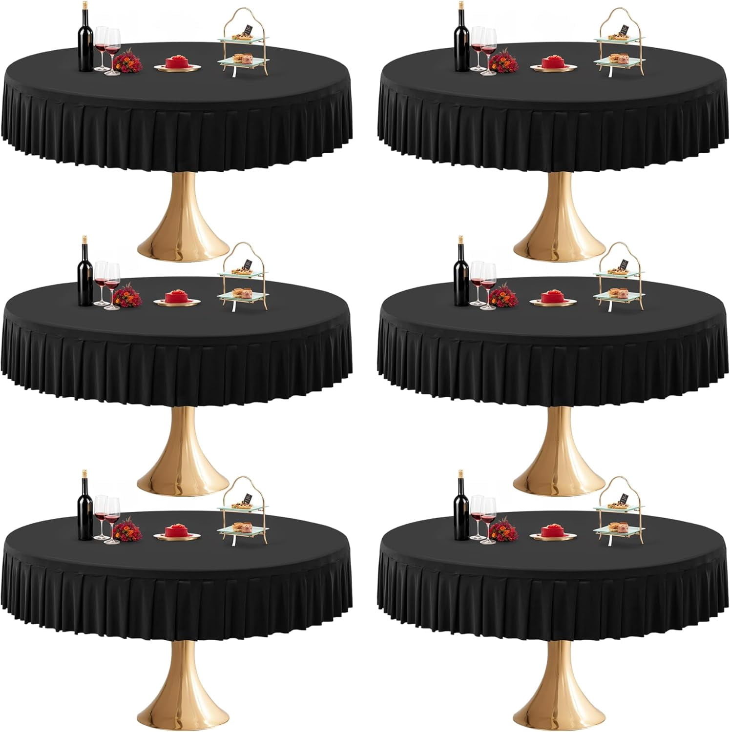 6 Pack Black Spandex Round Tablecloths for 72-inch Table, Stretch ...
