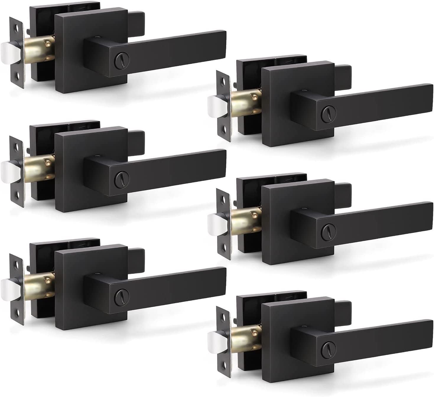 6 Pack Black Square Interior Door Handle Levers Privacy Door Knobs for ...