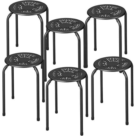 6 Pack Black Stackable Metal Stools, 17.5 Inch Round Nesting Stools ...