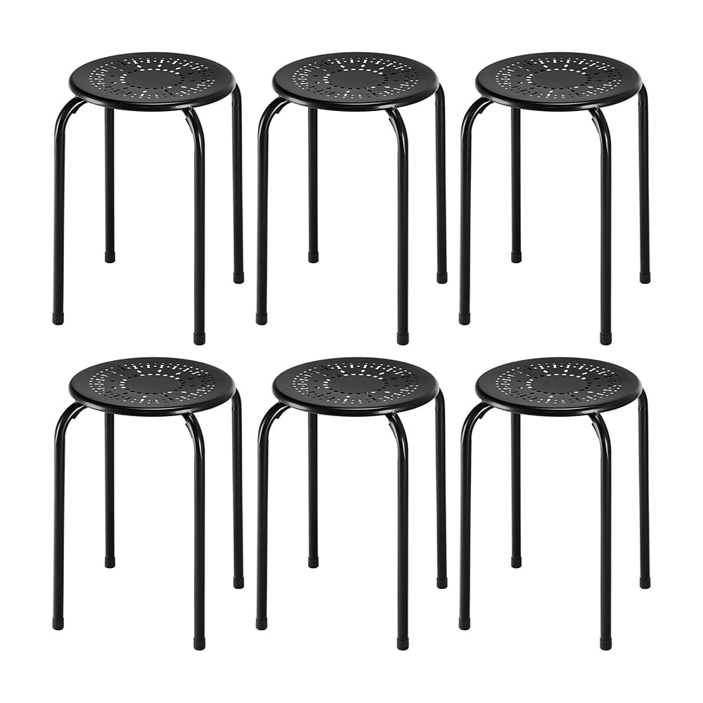 6-Pack Black Steel Stack Stools, 17.5-Inch Portable Backless Classroom Stools with Daisy Design ...