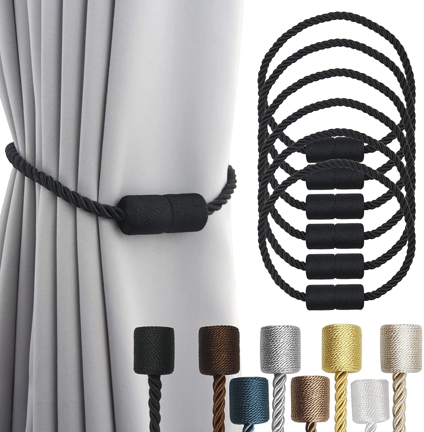 6 Pack Black Strong Magnetic Curtain Tiebacks Outdoor Elegant ...