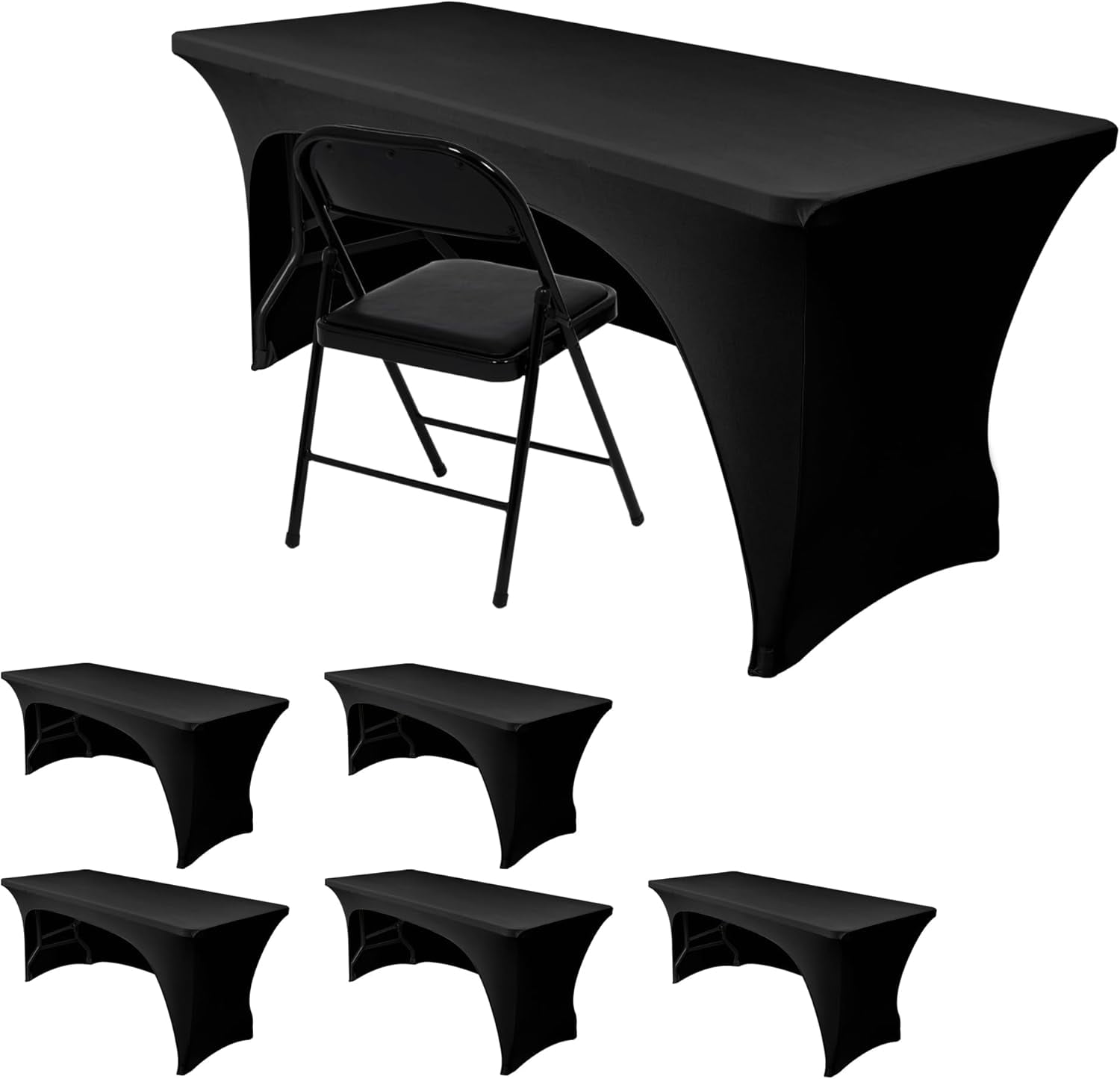 6 Pack Black Table Cloth 6 Foot-Spandex Fitted Tablecloth Rectangle ...