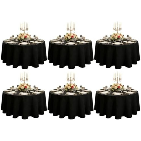 6 Pack Black Table Cloth Round Tablecloths 90 Inch,Polyester Table ...