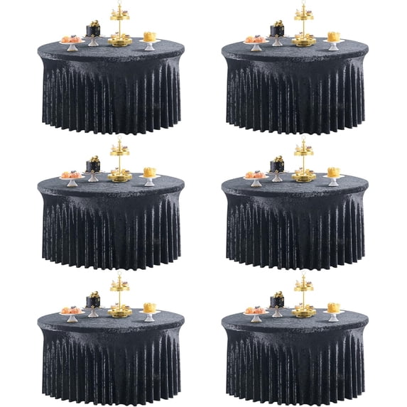 6 Pack Black Velvet Tablecloth Suited to 60in Round Table Stretchy ...