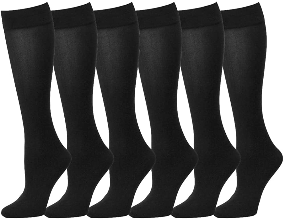 Falari Black Women Trouser Socks 6-Pack Opaque Knee High Stretchy ...