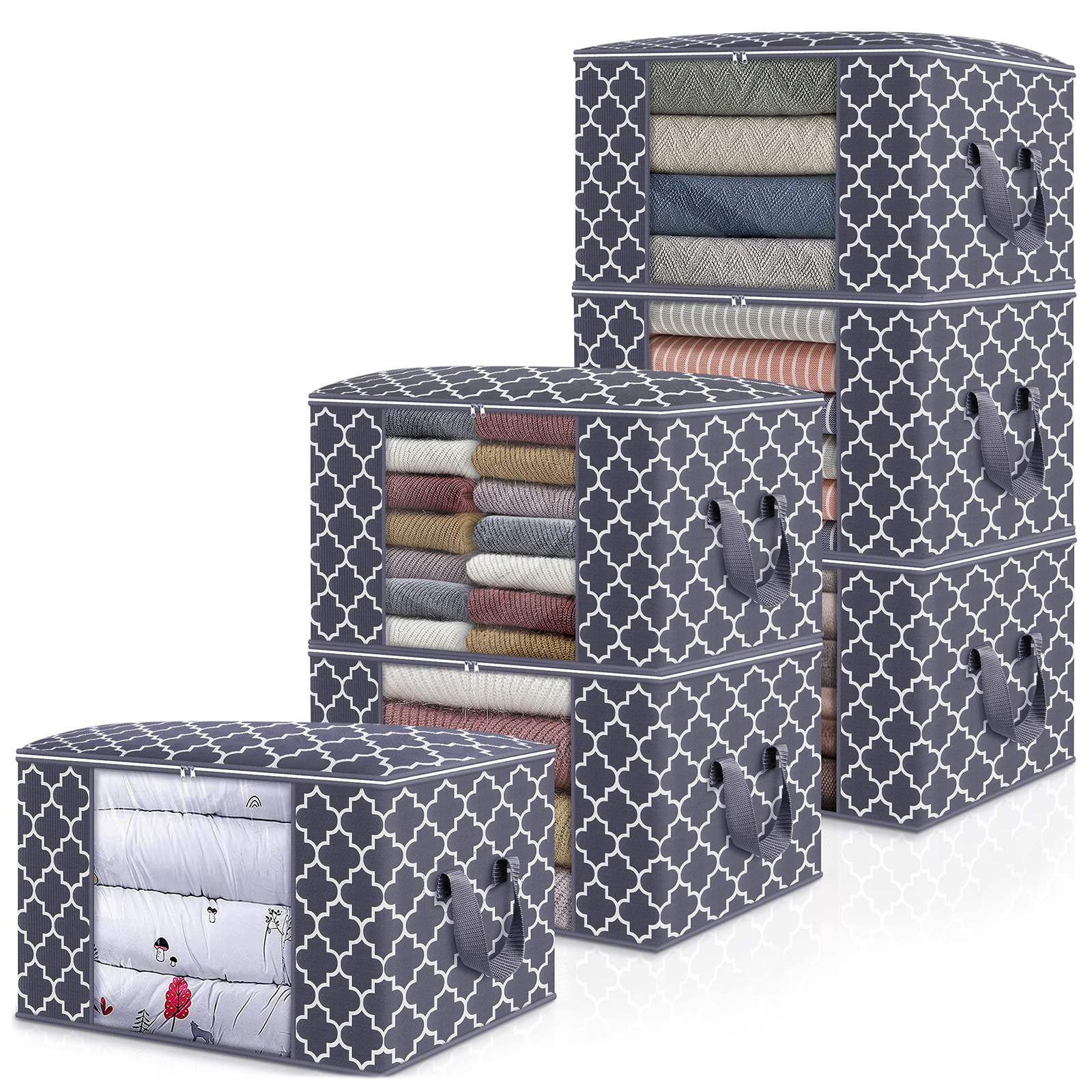 6 Pack Blanket Storage Bags Foldable Clothing Storage with Reinforced ...