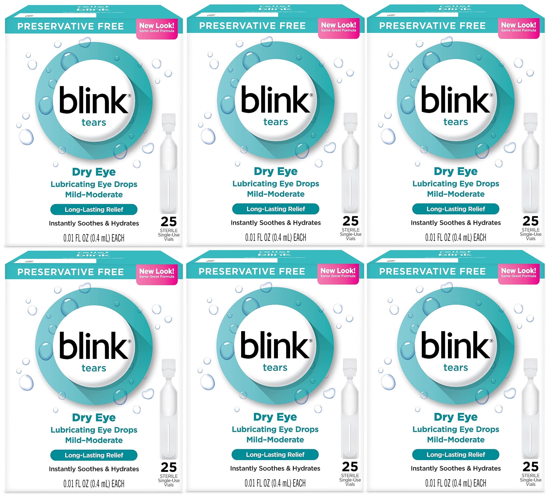 Blink Tears Lubricating Eye Drops, 6 Pack, 25 Sterile Single-Use Vials ...